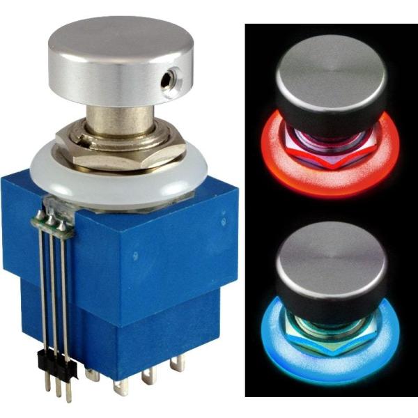 3PDT。LEDリングには11/16 " (約17.5 mm) の取り付け穴が必要です。フットスイッチボタンセットネジには1.5mm六角レンチが必要です。注：これらのフットスイッチの本体は、青色（写真のように）または黒色の場合があります。