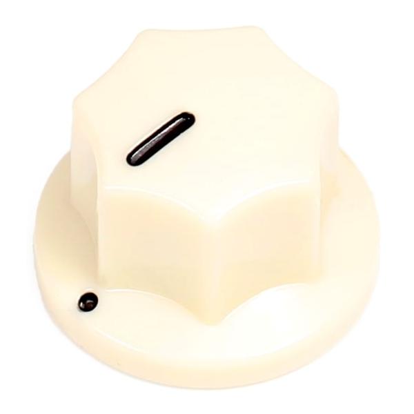 止めネジと真ちゅうのインサートが付いた小さなプラスチック製のノブ。 多くの Dunlop / MXR ペダルで使用される小さなノブに似ています。 これらのノブには、インジケータ ラインとスカートのドット インジケータが付いた溝付きグリップが...