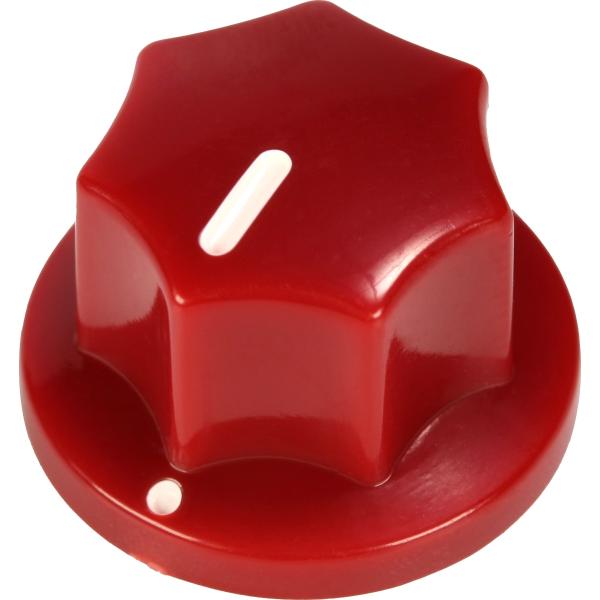 止めネジと真ちゅうのインサートが付いた小さなプラスチック製のノブ。 多くの Dunlop / MXR ペダルで使用される小さなノブに似ています。 これらのノブには、インジケータ ラインとスカートのドット インジケータが付いた溝付きグリップが...