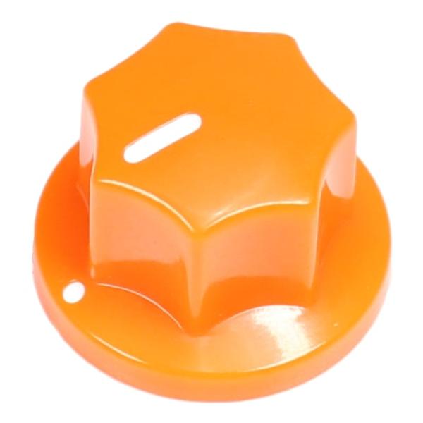 止めネジと真ちゅうのインサートが付いた小さなプラスチック製のノブ。 多くの Dunlop / MXR ペダルで使用される小さなノブに似ています。 これらのノブには、インジケータ ラインとスカートのドット インジケータが付いた溝付きグリップが...