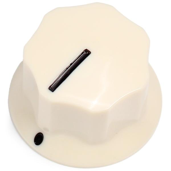 セットスクリューと真鍮インサートを備えた大型プラスチックノブ。多くのクラシックなDunlop / MXRペダルに使用されているノブに似ています。これらのノブは、インジケーターラインとスカート部分のドットインジケーターを備えた溝付きグリップを...