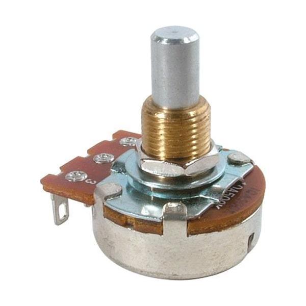 ソリッドシャフト、オーディオテーパー。本体直径24mm、1/4ワット、300度回転、1/4 "シャフト直径、はんだラグ、3/8"ブッシング。