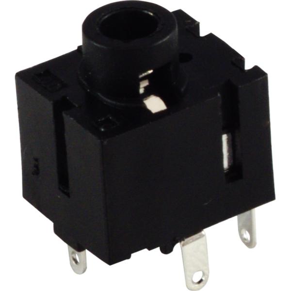 オリジナルのフェンダー 3.5mm (1/8”) ステレオフォンジャック。MustangシリーズアンプのAuxiliaryおよびヘッドフォン出力として使用されるPCマウントジャック。