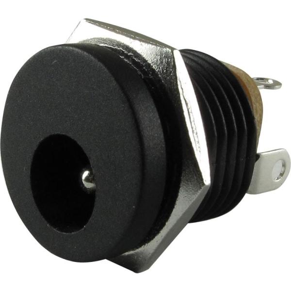 はんだラグ付き1/2 "パネルマウント。通常は閉じたスイッチ付きの丸いプラスチック。外径5.5mm、内径2.1mmのバレルプラグ用。