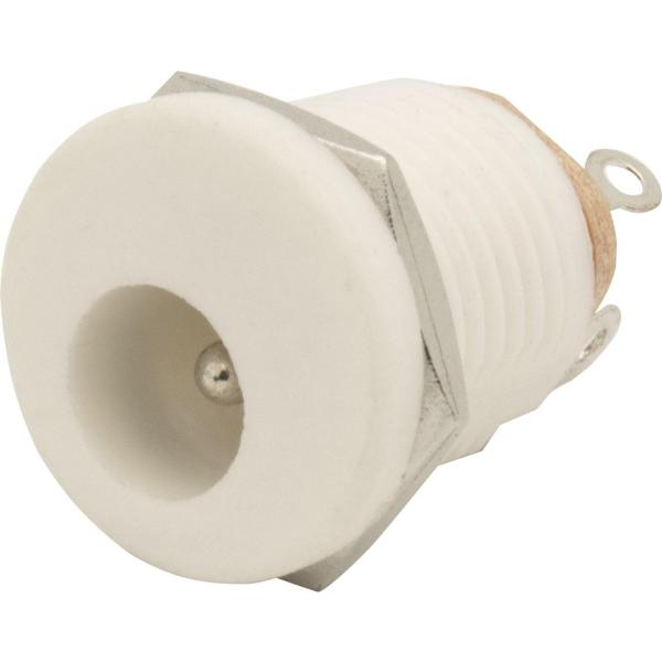 はんだラグ付き1/2 "パネルマウント。通常は閉じたスイッチ付きの丸いプラスチック。外径5.5mm、内径2.1mmのバレルプラグ用。