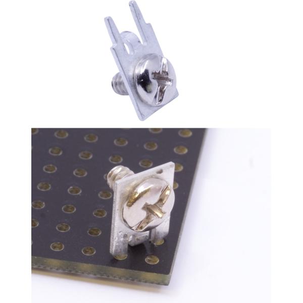 スルーホール基板取り付け用ネジ端子、#6-32ネジ。コンボドライブネジ付属。錫メッキ真鍮製、定格電流15アンペア。