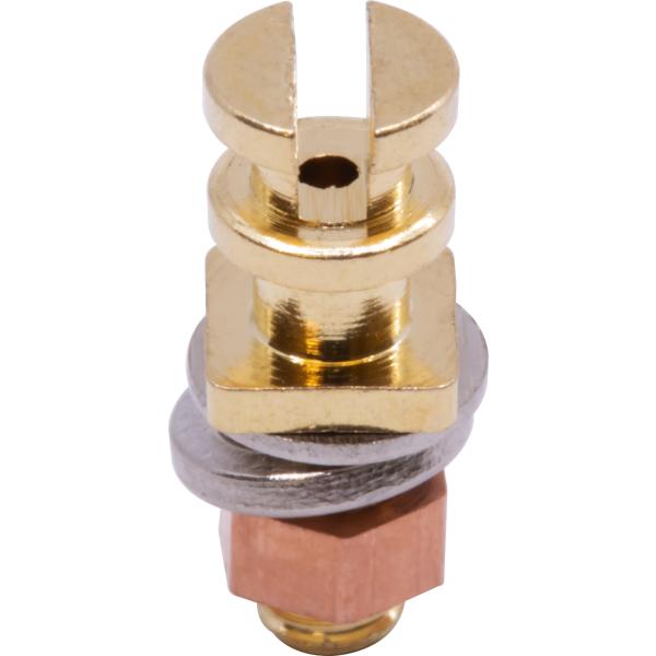 板厚1.5mm?4mmまで対応するスクリューマウントの二股タレット。 金メッキ真鍮製。 これらは、スプリット タレットまたはフォーク タレットと呼ばれることもあります。 取り付けワッシャー、ロックワッシャー、取り付けナットが含まれています。...