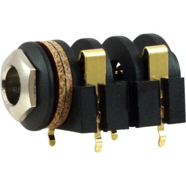 2極水平1/4 "ジャック、すべての接点が切り替えられ、金メッキ接点、クロムフェルールナット