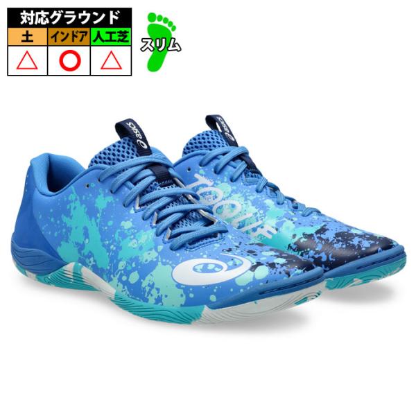 メーカー：アシックス (asics)品名：トッキ 7品番：1113A044-400■アッパーインドア用■アウトソールゴム底■カラーBlue Coast/White■対応グラウンド人工芝 インドア45748アッパーにはやわらかいマイクロファイ...