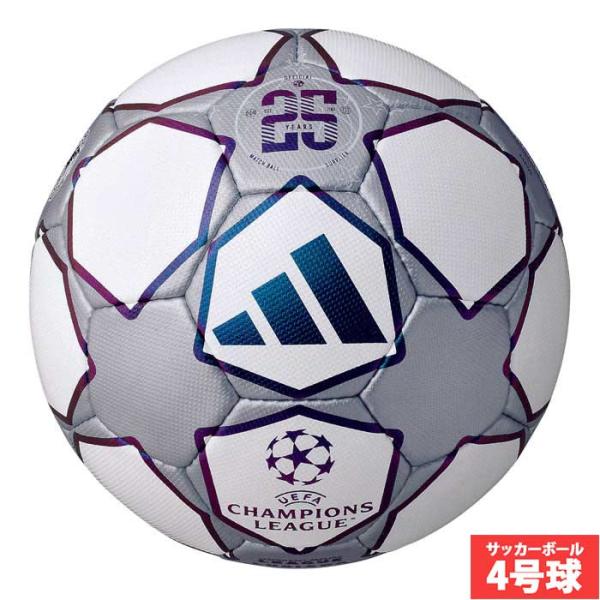メーカー：アディダス (adidas)品名：フィナーレ 25周年 リーグ ルシアーダ 4号球品番：ADF441TF■カラーホワイト×シルバー■素材人工皮革■製法手縫い■サイズ4号球(小学生用/円周63.5〜66cm/直径20.5cm/重量約...