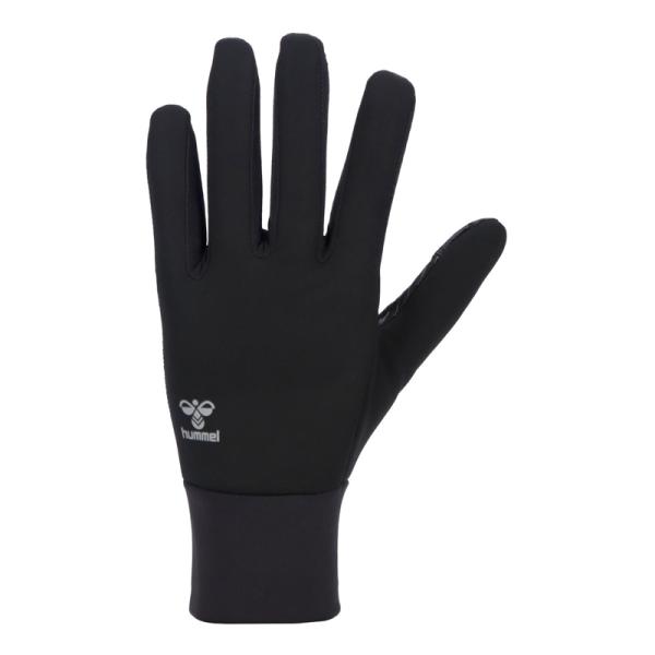 裏地のストレッチに優れたトリコット素材と肌面の暖かいフリースの間に防風のPU ボンディングを挟んだ3 層構造のフィールドグローブ。タッチパネル対応。掌には滑り止めシリコンプリントを加工。ヒュンメルロゴは再帰反射プリント。■カラー90 ブラッ...