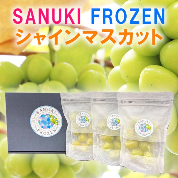 内容量：冷凍シャインマスカット100g袋×3　計300g　化粧箱入りさぬき讃フルーツ（香川県産シャインマスカット）使用冷凍便でお届けします。北海道・沖縄は追加送料+550円が必要です。