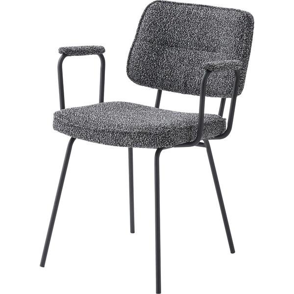 沖縄・離島は、配送不可となります。アーム部分に特徴的なデザインを施したチェア。ファブリックには混色のブークレ生地を使用し、表情のあるデザインに仕上げました。デザイン性と使いやすさ、快適さを兼ね備えたアイテムです。【材質】スチール(粉体塗装)...