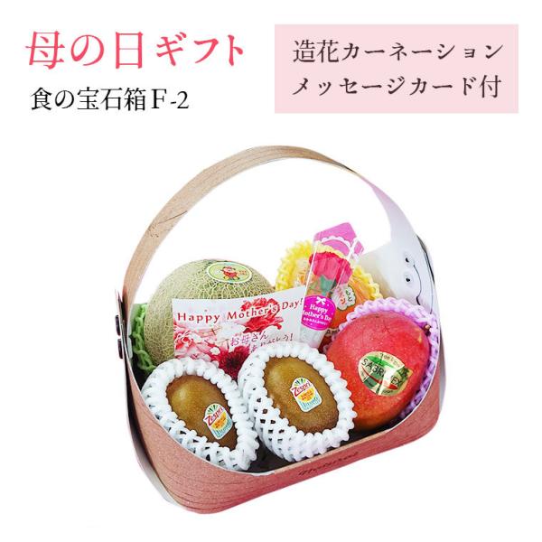 旬の果物を詰め合わせております！大切な人にプレゼント造花のカーネーションとメッセージを同梱しております。