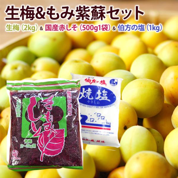 生梅２kg・もみ紫蘇500g袋・伯方の塩1袋　手作り梅干しセット