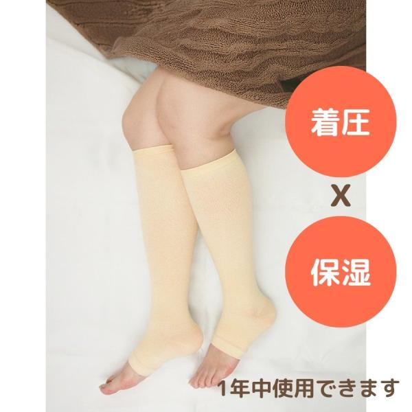 第二の心臓ふくらはぎを着圧でリラックス！足元から快適に！着圧ｘ保湿【ポイント】・リラックスタイムにぴったりな段階着圧設計。履いて足スッキリ！心地いいけどしっかり着圧。朝起きたら足スッキリ！・かかとの保湿シリコンパックが寝ている間にかかとを保...