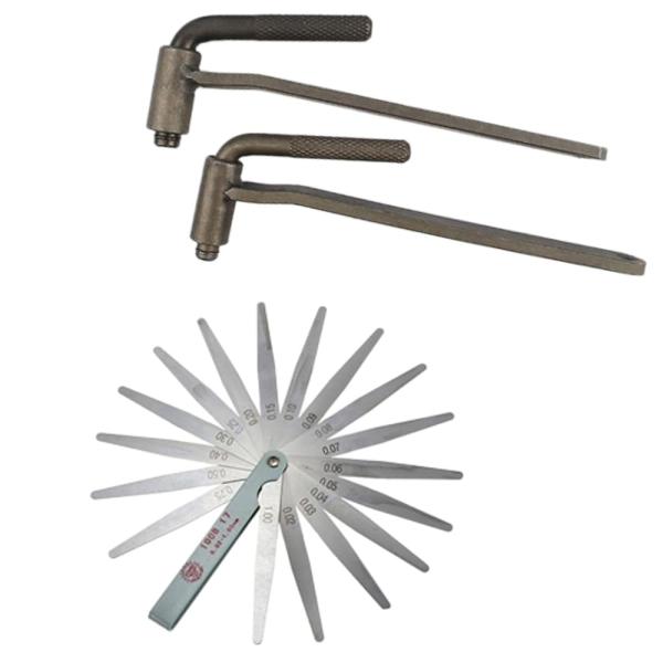 アジャストレンチとシックネスゲージ3点セット！バイク 横型エンジン （カブ・モンキー・ソロ・CD・ダックス）のタペット調整を効率化させる為のアジャストレンチ・バルブクリアランス調整レンチ、正確に調整する為のシックネスゲージのセットになります...