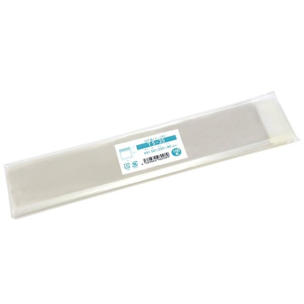 材質：OPP　サイズ（mm）：厚さ0.03x幅50x長さ250+テープ部分40、入数：100枚入x1袋・日本製。透明度が高く光沢があるので高級感があり、中身をきれいに見せることができます。ワンタッチで封ができる便利なテープ付。OPP袋は別名...