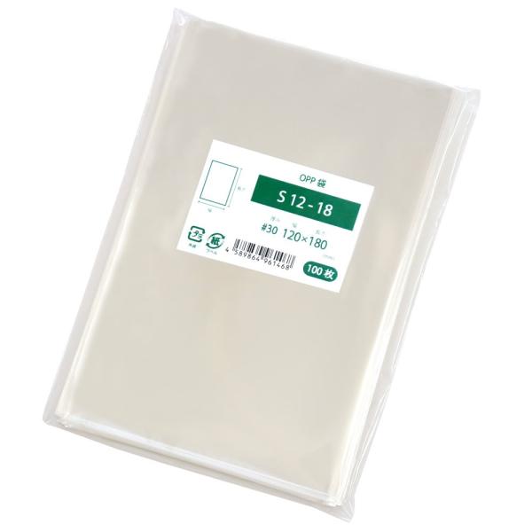 開口部にテープのない最も一般的な平袋タイプのOPP袋です。材質：OPP・サイズ（mm）：厚さ0.03x幅120x長さ180mm、入数：100枚入x1袋。日本製。透明度が高く光沢があるので高級感があり、中身をきれいに見せることができます。テー...