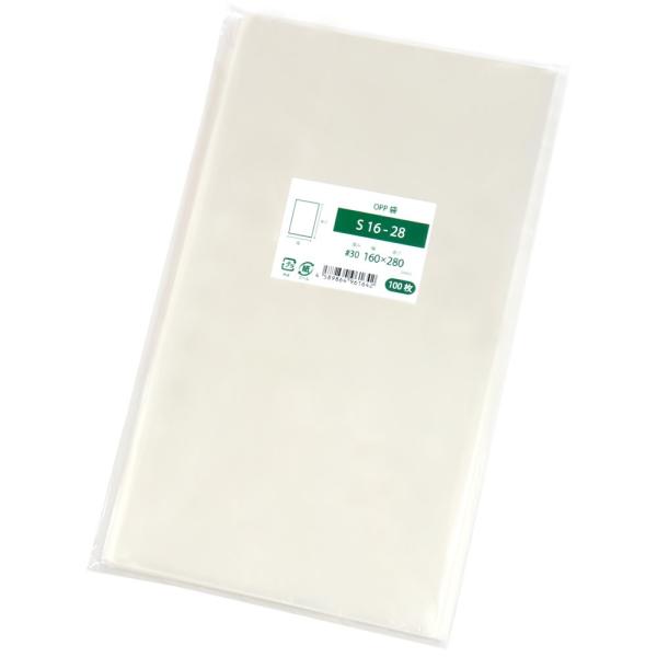 開口部にテープのない最も一般的な平袋タイプのOPP袋です。材質：OPP・サイズ（mm）：厚さ0.03x幅160x長さ280mm、入数：100枚入x1袋。日本製。透明度が高く光沢があるので高級感があり、中身をきれいに見せることができます。テー...