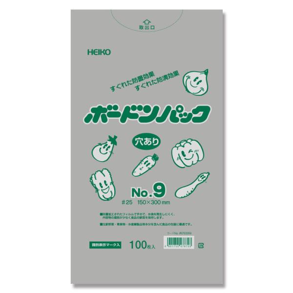 商品名：ボードンパック No.9 4穴メーカー：シモジマブランド名：HEIKO（ヘイコー）サイズ（mm）：150x300厚さ（mm）：0.025入数：100枚材質：OPPカラー：透明特長：・通気性を良くするための空気穴が開けてあります。・防...
