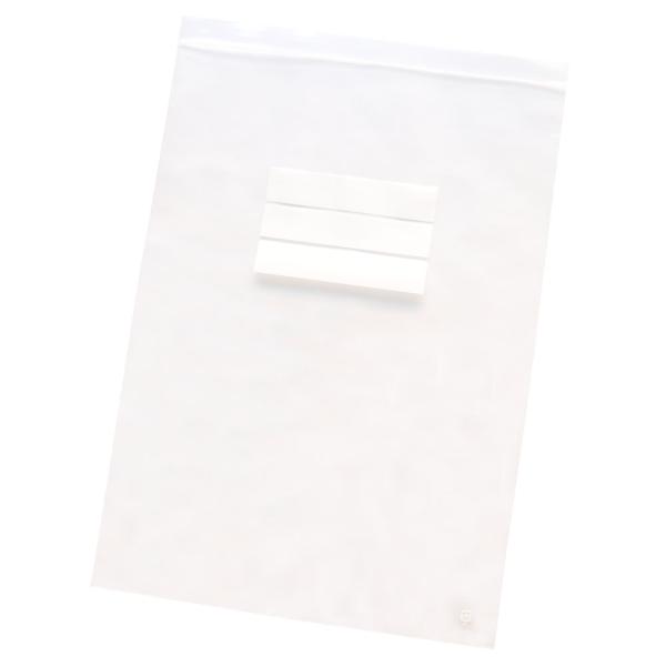 サイズ[mm]:チャック下340x袋幅240x厚さ0.08入数:100枚・日本製・色：透明・切込なしユニパック（R）に白べた三ツ窓の印刷加工をいたしました。ボールペン、サインペンなどで文字が書き込めるので大事な事柄を記入したり、商品ごとの仕...