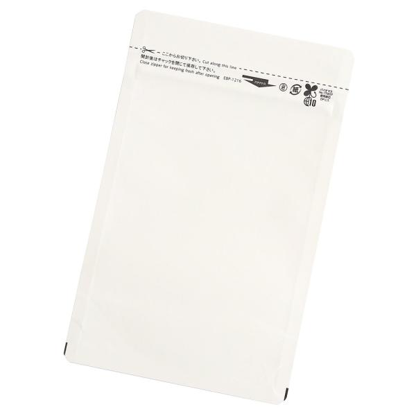 サイズ[mm]：チャック上32+チャック下160x袋幅（ガゼット幅）120（35）入数：50枚構成：純白紙60g//アルミ蒸着PET#12//LLDPE#30ラミジップエコバリアペーパー・スタンドパック純白紙タイプは食品・医療用途向け純白紙...