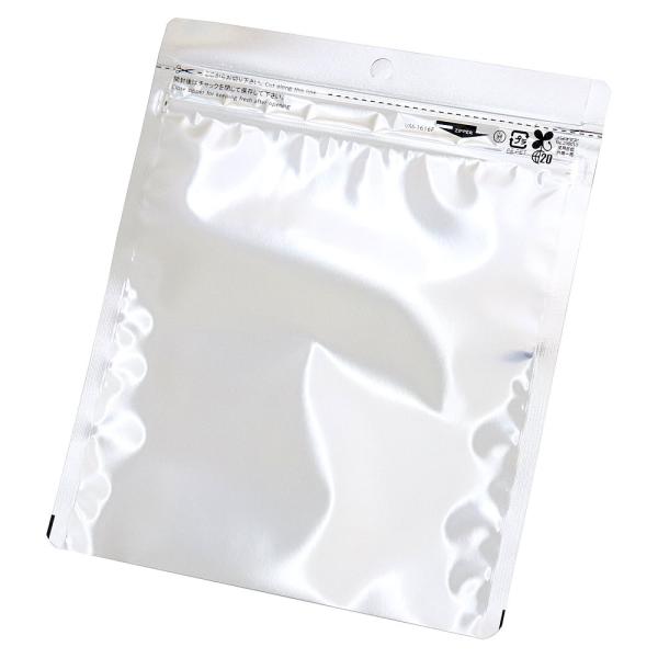 サイズ[mm]：チャック上32+チャック下160x袋幅160入数：1700枚（50枚入x34）構成：バイオPET#12//アルミ蒸着PET#12//LLDPE#40特長：・遮光性、防湿性、ガスバリア性に優れ、封入物の酸化を防ぎます。・植物由...