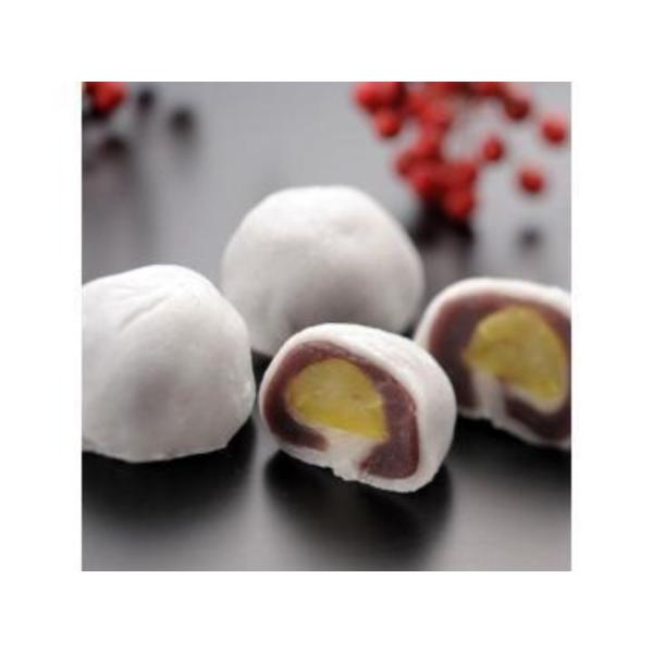 北海道産小豆の自家製こし餡に風味豊かな一粒栗を入れ、国産最上級羽二重粉と白玉粉を練り、絹のような透き通ったお餅で包みました。◆商品内容：6個入×1箱◆賞味期限：製造日より20日◆常温便◆有限会社ニューキムラヤ◆8大アレルゲン：乳成分福島,福...