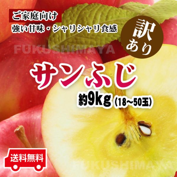 ふくしまプライド。体感キャンペーン（果物/野菜）◆品種:りんご(サンふじ)◆内容量:約9kg　18〜50玉入◆産地:福島県産◆到着後はなるべく早くお召し上がり下さい。◆大きさ不揃い・傷アリ等の理由で訳アリになったご家庭向けリンゴです♪12月...