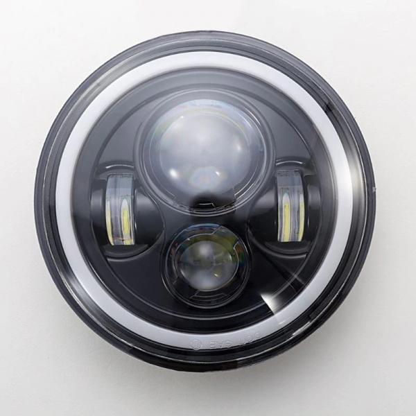 【商品の説明】ハーレー等に7LEDヘッドライト 黒・発光色：ホワイト(6000K)・ルーメン：4000LM HIGHビーム、2800LM LOWビーム・消費電力：45W HIGHビーム、30W LOWビーム・保護等級： IP65・カプラー形...