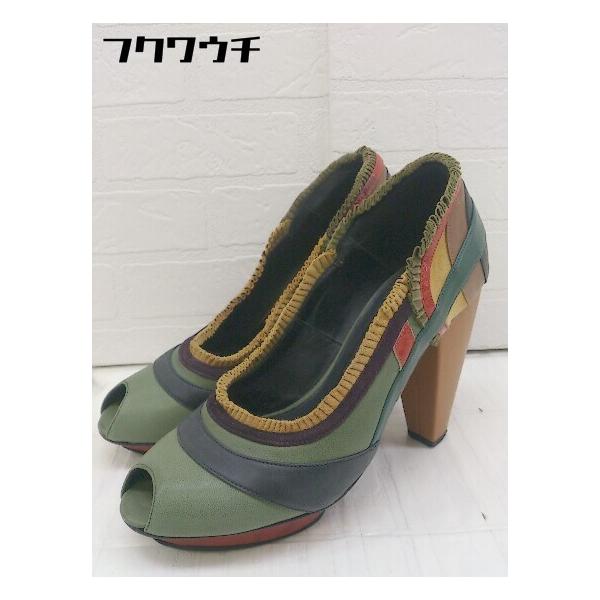 管理番号： 110420000053820210511ベースS8/秀付属品： 無素材： レザー/レザーソール色： グリーン ブラックサイズ： サイズ38梱包サイズ： 通常採寸サイズ： 底長：-cm　底甲幅：約8cm　ヒール：約11cm