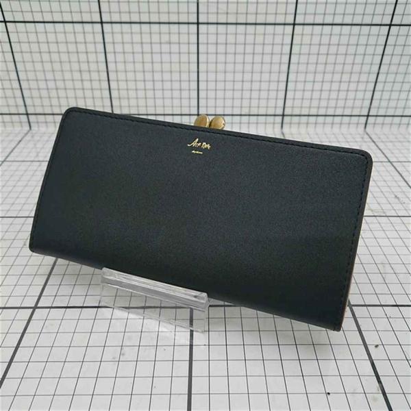 管理番号： 150826003418020260307ベースB/K付属品： 無<br>採寸は1cm各の格子背景で行っております。素材： 色： 【アネモネ Ane Mone】AM163-30 BK がま口長財布 ブラック系 牛革サ...