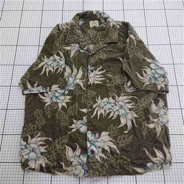 管理番号： 151202001315520260308ベースB/K付属品： 無<br>採寸はAIが1cm各の格子背景で行っております。素材： 画像参照色： ソリチュード SOLITUDE シルクアロハシャツ 花柄 グリーン系 メ...
