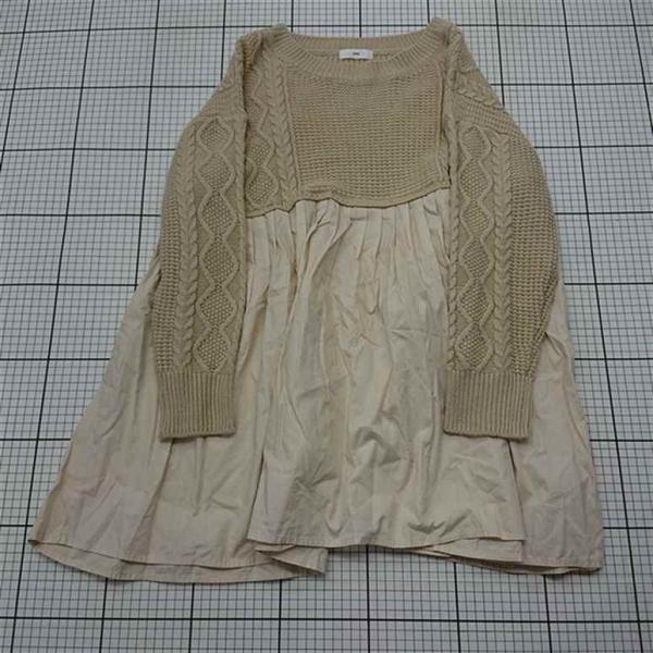 管理番号： 160204001055220260320ベースB/K付属品： 無<br>採寸はAIが1cm各の格子背景で行っております。素材： 画像参照色： ミテ mite mite20-d レディース ニット切替ワンピース ベー...