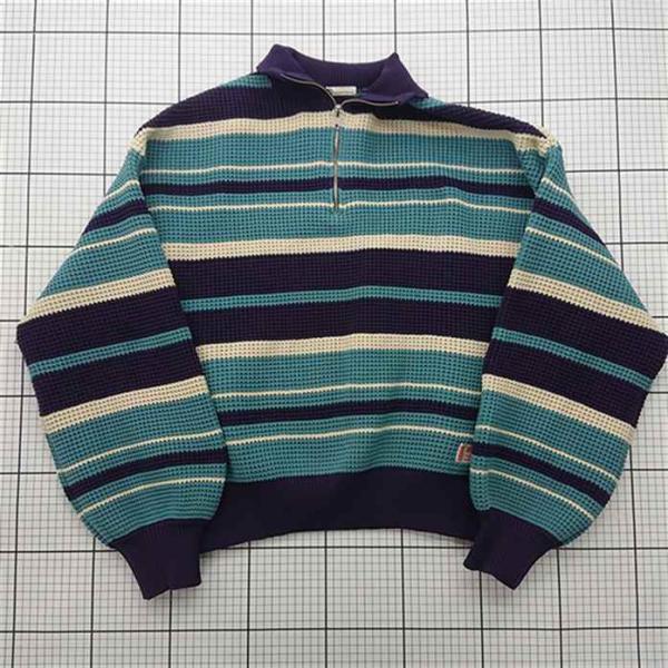 管理番号： 160204006392320260320ベースB/K付属品： 無<br>採寸はAIが1cm各の格子背景で行っております。素材： 画像参照色： ジャバ JaVa jv1050053 ボーダー ハーフジップニット Lサ...