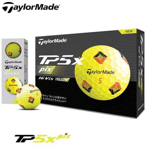 【発売日：2024年05月10日】TaylorMade テーラーメイド TP5x pix イエロー ゴルフボール 1ダース（12球入り）日本正規品【カバー】キャストウレタンカバー【ボール構造】５層構造