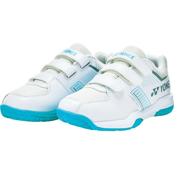 ヨネックス パワークッションストライダーフロージュニア YNX-SHBSF1JB-551 (551)ホワイト/ミント 【特徴】日本バドミントン協会審査合格品 【素材】アッパー/人工皮革、ミッドソール/合成樹脂、アウトソール/ゴム底 【サイズ...