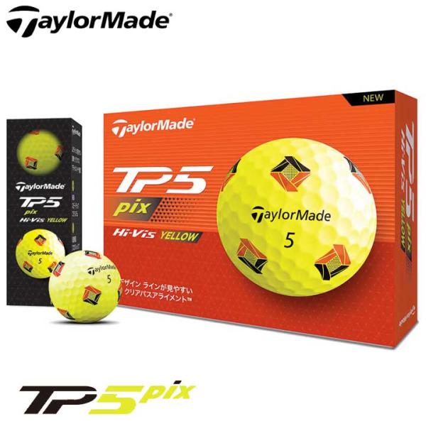 【発売日：2024年05月10日】TaylorMade テーラーメイド TP5 pix イエロー ゴルフボール 1ダース（12球入り）日本正規品【カバー】キャストウレタンカバー【ボール構造】５層構造