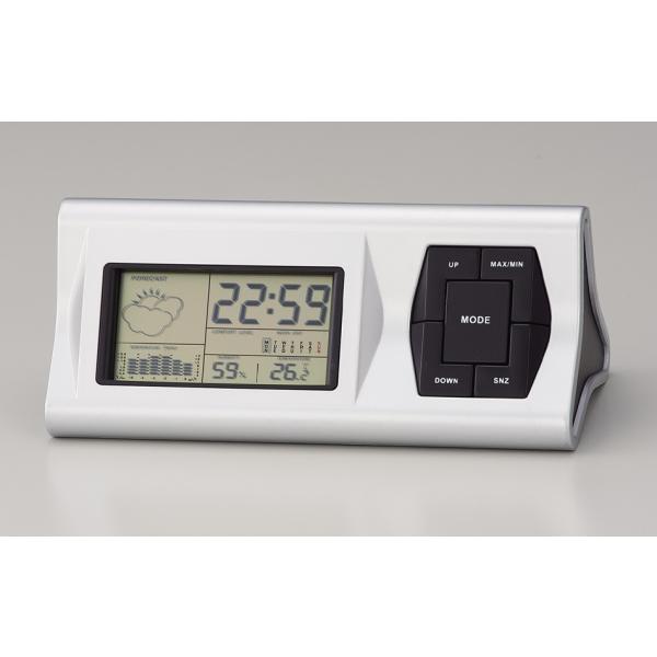 新感覚のフォルムの多機能付きデスククロックです。天気予報機能も付いています。本体サイズ；　W160 x D73 x H65 mm包装；　化粧箱入箱サイズ；　W80 x D73 x H170 mm材質；　ABS樹脂電源；　単４電池x2(別売)...