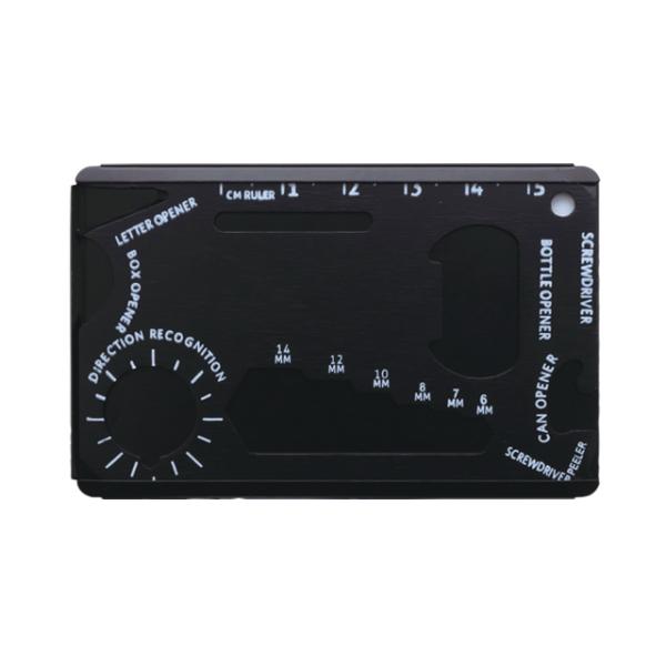 ずっしりしたアルミ製なのに薄くて便利！マルチカードツール(アルミケース入)は、アルミ製のツールセットです。オープナーやドライバー、ルーラーなど14個の機能が付いています。そのまま付けられるキーチェーンも付属していますよ。商品コード V310...