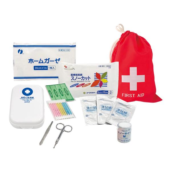 災害時の備えに最適な応急処置に役立つ救急用品セットです商品サイズ： 約240×170ｍｍ包装形態： 裸個装サイズ：  約240×170mm商品単体重量：  -セット内容／機能：  セット内容：ホームガーゼ×1・スノーカット×1・簡易救急セッ...