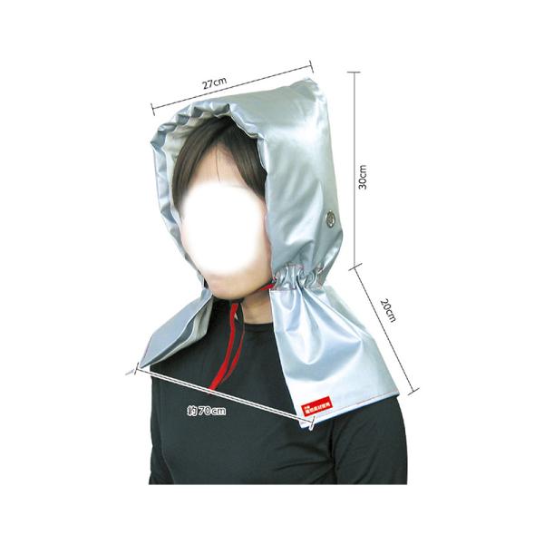 避難時の危険から身を守る！特長(1)耐熱・耐火アルミ素材使用。特長(2)耳穴付で避難誘導の声などが聞こえるように配慮。特長(3)肩までしっかりおおえます。特長(4)扱いやすく、しっかり止まるフック付。特長(5)夜間の安全を考慮し、反射テープ...