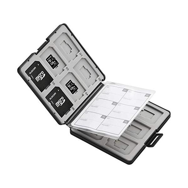 材質:ケース本体:ポリプロピレン、収納トレー:EVA収納枚数:SDメモリーカード12枚、microSDメモリーカード12枚付属品:インデックスカード1枚カラー:ブラックブランド:エレコム