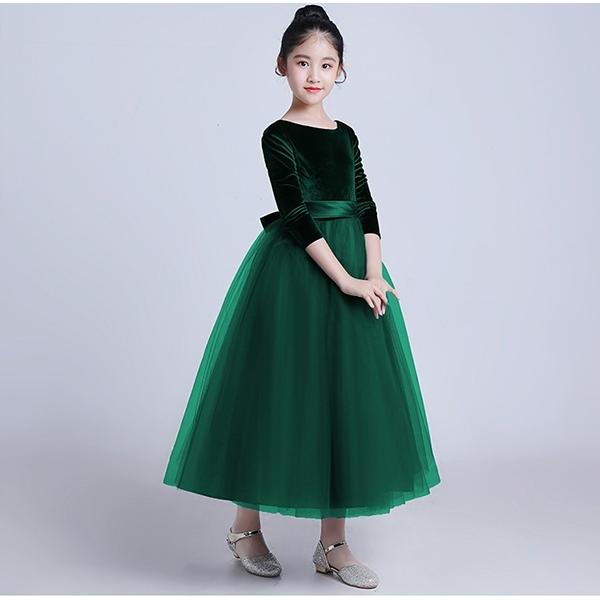 ピアノ発表会 ドレス ロング丈 ファスナー 子供ドレス ワンピース 冬