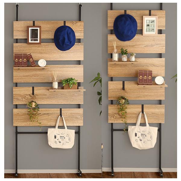 幅60cmは13990円。幅80cmは14980円。沖縄 離島へは配達できない商品です。つっぱり棒 天井 突っ張り 壁面収納 ハンガー ウォールラック選べる2サイズ（幅 60 80cm) 間仕切り パーテーション パーティション。木目の棚板...