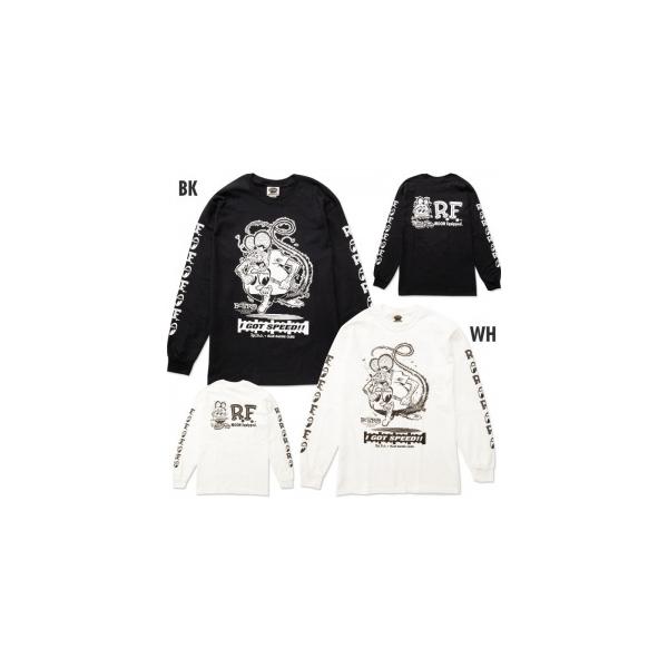 アメリカンキャラクター RAT FINK グッズRat Fink x MOON Equipped のコラボレーション ロング スリーブ Tシャツです。MOON Equipped ロゴの Tシャツを着て、片手に持っているのは、MOON Rac...