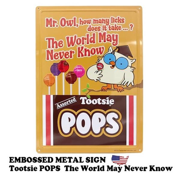 商品説明:アメリカ直輸入 トッツィーポップスの立体ブリキ看板TOOTSIE POPS トッツィーポップス のエンボスメタルサイン♪看板はデザインに合わせて凹凸になっており、エッジがあって立体的な作りになっていますよっサイズ：W305/D7/...