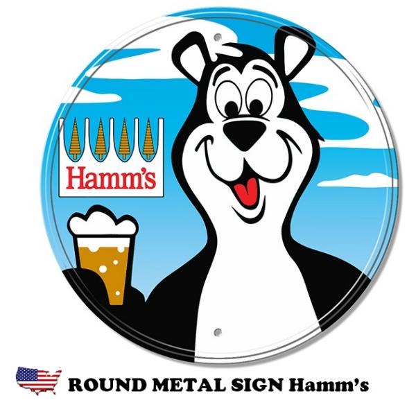 アメリカ直輸入 ビールカンパニーのメタルサインプレートHamm's ハムズ・ブルワリーのラウンドメタルサインです♪ドラム缶のフタのような看板で、Hamm's Bear がとってもイカしています♪1865 年にミネソタ州で最初に醸造されたHa...
