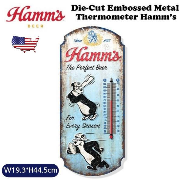 アメリカ直輸入！Hamm’ｓのメタル サーモメーターダイカット＆エンボス加工のHamm’ｓメタルサイン 温度計付き看板です。1865 年にミネソタ州で最初に醸造されたHamm’s / ハムズは、アメリカの古典的なビール。看板はクラシカルなデ...